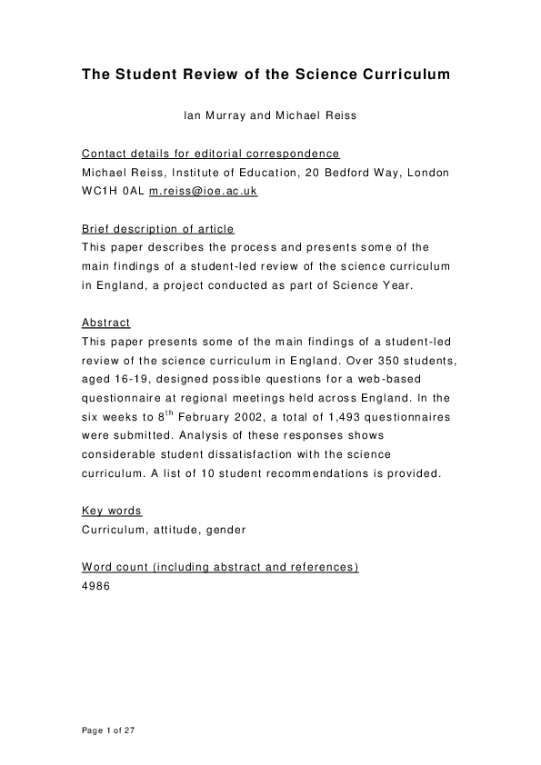 (PDF) The student review of the science curriculum