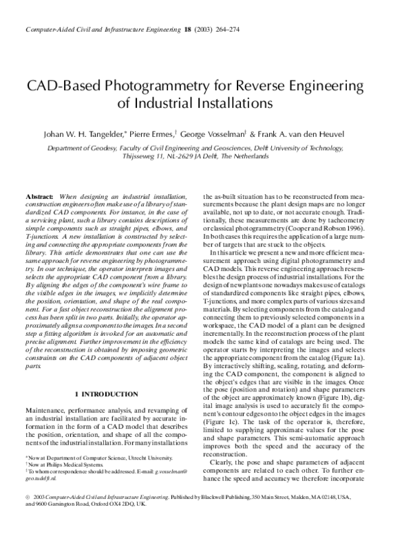 (PDF) CAD-Based Photogrammetry for Reverse Engineering of Industrial Installations