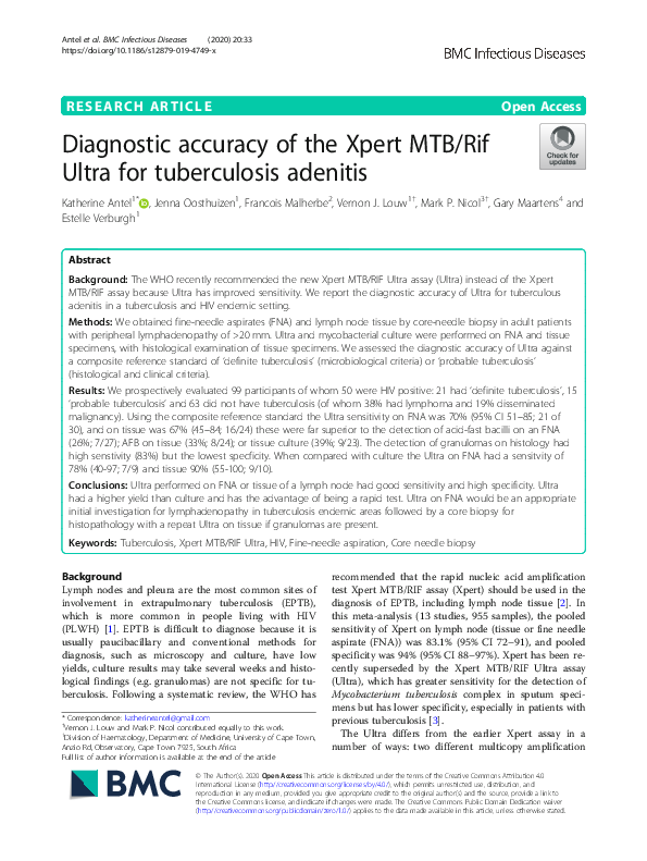 (PDF) Diagnostic accuracy of the Xpert MTB/Rif Ultra for tuberculosis ...