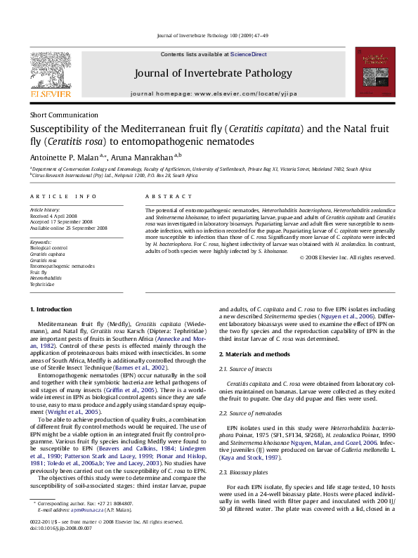(PDF) Susceptibility of the Mediterranean fruit fly (Ceratitis capitata ...