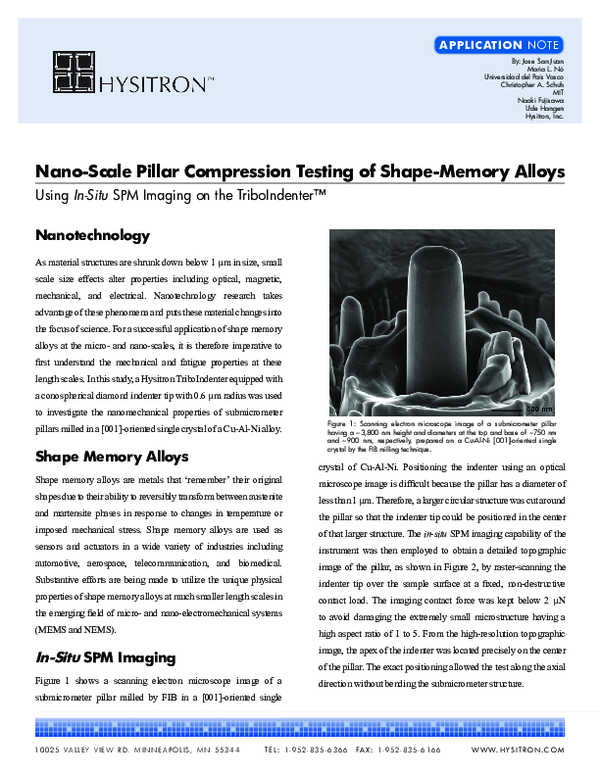 (PDF) Nano-Scale Pillar Compression Testing of Shape Memory Alloys ...