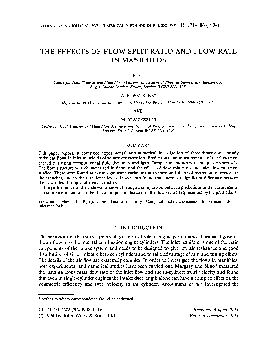 (PDF) The effects of flow split ratio and flow rate in manifolds