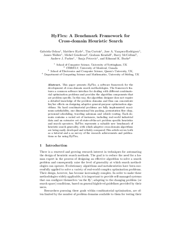 (PDF) HyFlex: A benchmark framework for cross-domain heuristic search