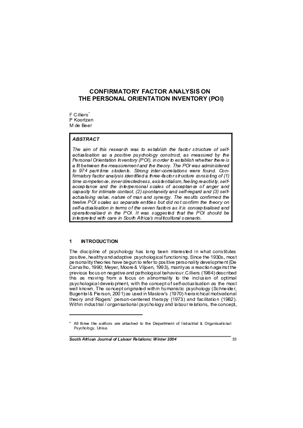 (PDF) Confirmatory factor analysis on the personal orientation inventory (POI)