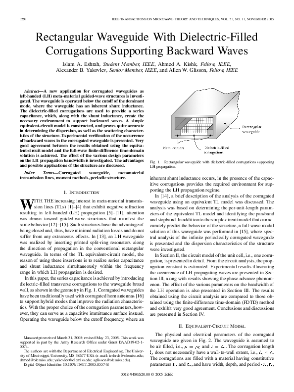 Pdf Rectangular Waveguide With Dielectric Filled Corrugations Supporting Backward Waves