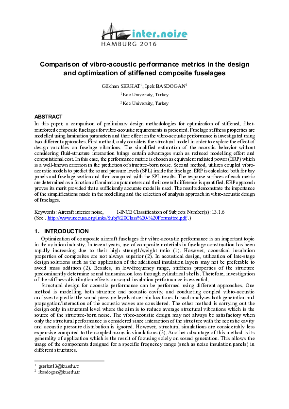 Pdf Comparison Of Vibro Acoustic Performance Metrics In The Design And Optimization Of