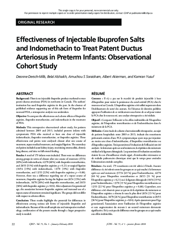 (PDF) Effectiveness of Injectable Ibuprofen Salts and Indomethacin to ...