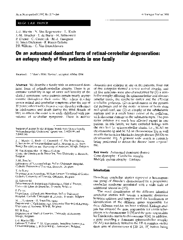 On an autosomal dominant form of retinal-cerebellar degeneration: an ...