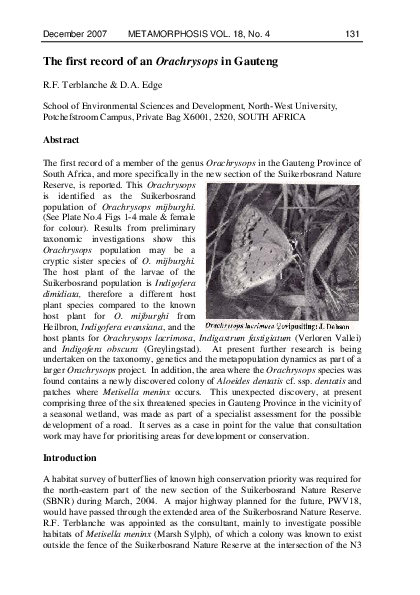 (PDF) The first record of an Orachrysops in Gauteng