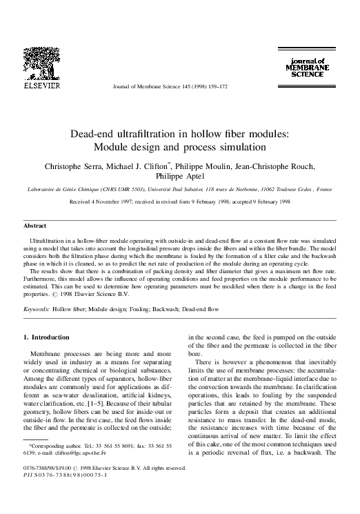 (PDF) Dead-end ultrafiltration in hollow fiber modules: Module design ...