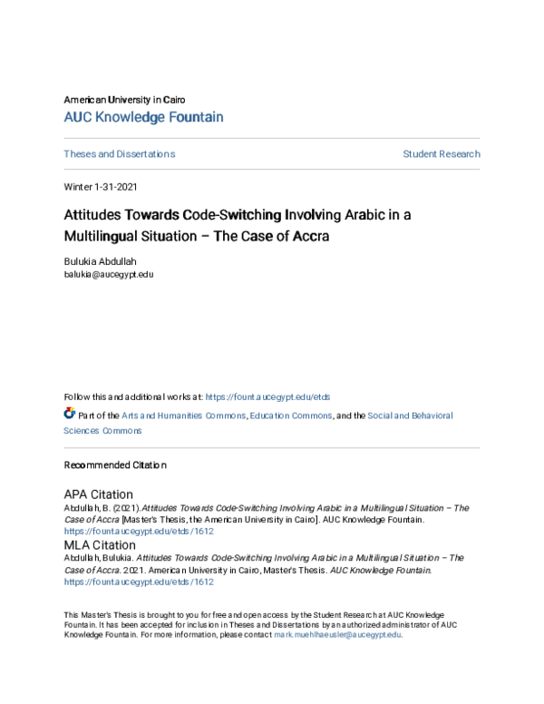 (PDF) Attitudes Towards Code-Switching Involving Arabic in a Multilingual Situation -The Case of ...