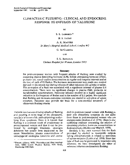 (PDF) Climacteric Flushing: Clinical and Endocrine Response to Infusion ...
