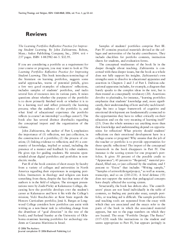 (PDF) The Learning Portfolio: Reflective Practice for Improving Student ...