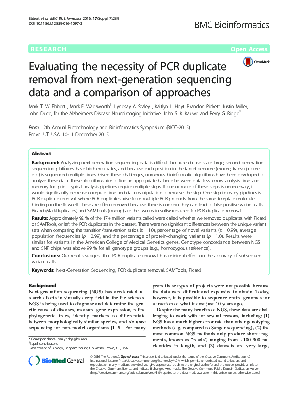 (PDF) Evaluating the necessity of PCR duplicate removal from next ...