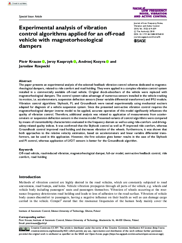 Pdf Experimental Analysis Of Vibration Control Algorithms Applied For