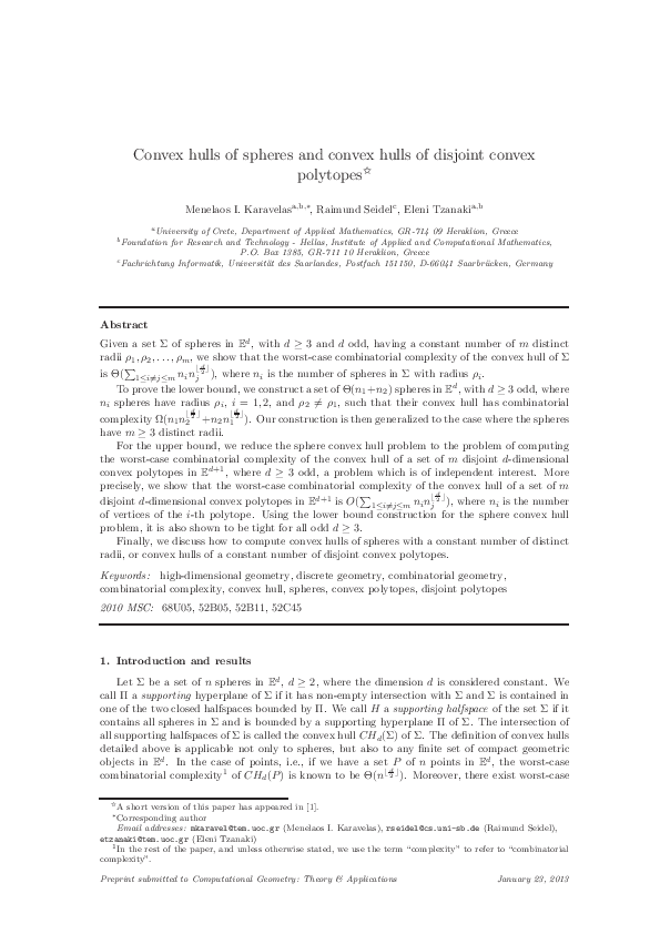 (PDF) Convex hulls of spheres and convex hulls of disjoint convex polytopes
