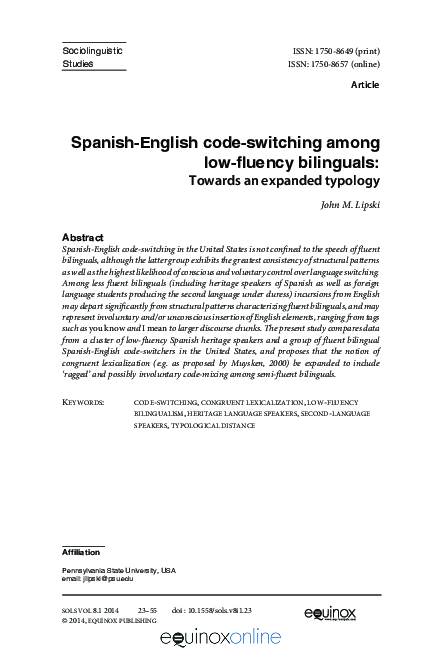 (PDF) Spanish-English code-switching among low-fluency bilinguals ...