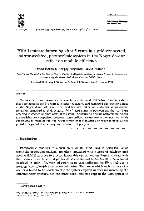 (PDF) EVA laminate browning after 5 years in a grid-connected, mirror ...