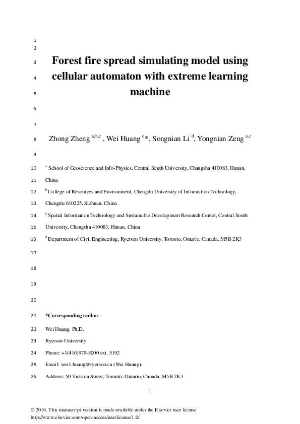 (PDF) Forest fire spread simulating model using cellular automaton with extreme learning machine