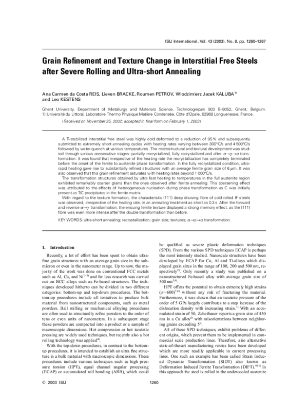 (PDF) Grain Refinement and Texture Change in Interstitial Free Steels ...