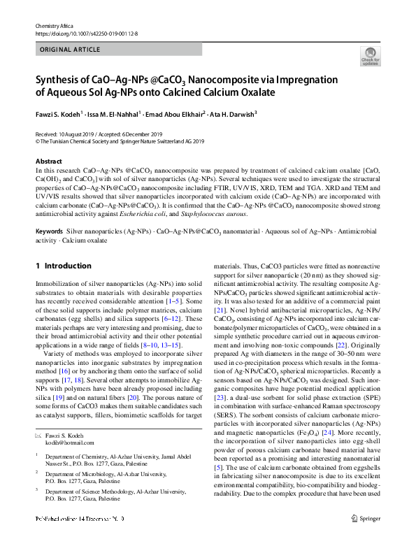 (PDF) Synthesis of CaO–Ag-NPs @CaCO3 Nanocomposite via Impregnation of ...