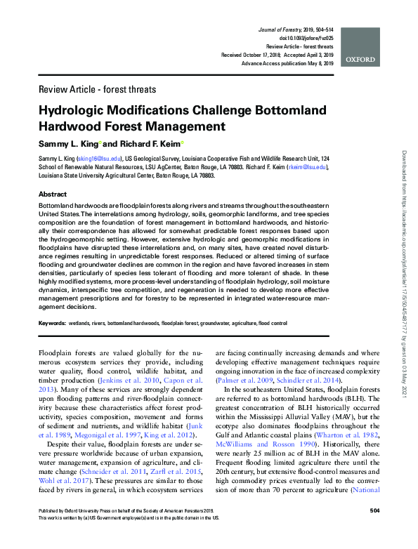 (PDF) Hydrologic Modifications Challenge Bottomland Hardwood Forest ...