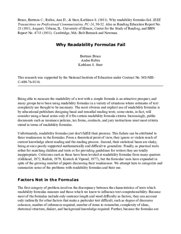 (PDF) Why readability formulas fail