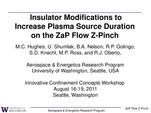 (PDF) Insulator Modifications to Increase Plasma Source Duration on the ZaP Flow Z-Pinch