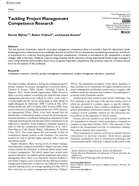 (PDF) Tackling Project Management Competence Research