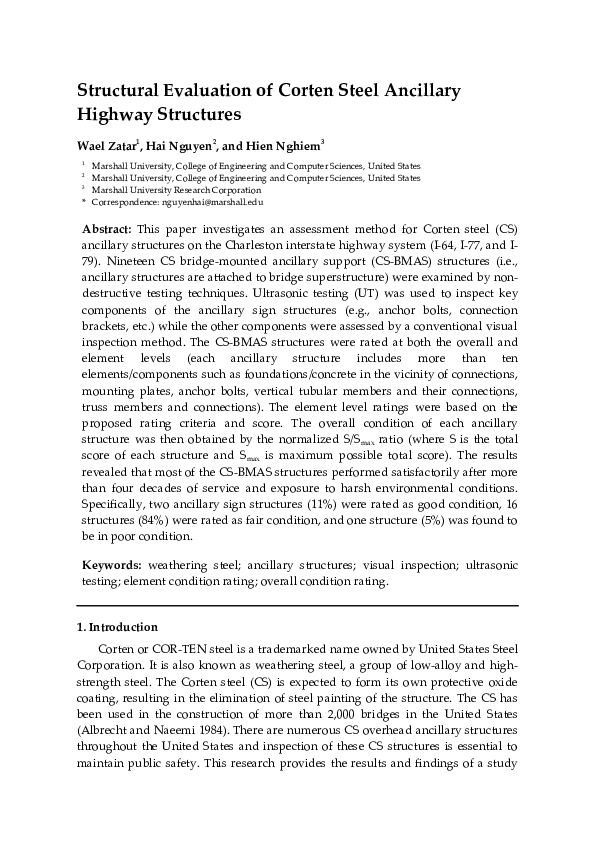 (DOC) Structural Evaluation of Corten Steel Ancillary Highway Structures