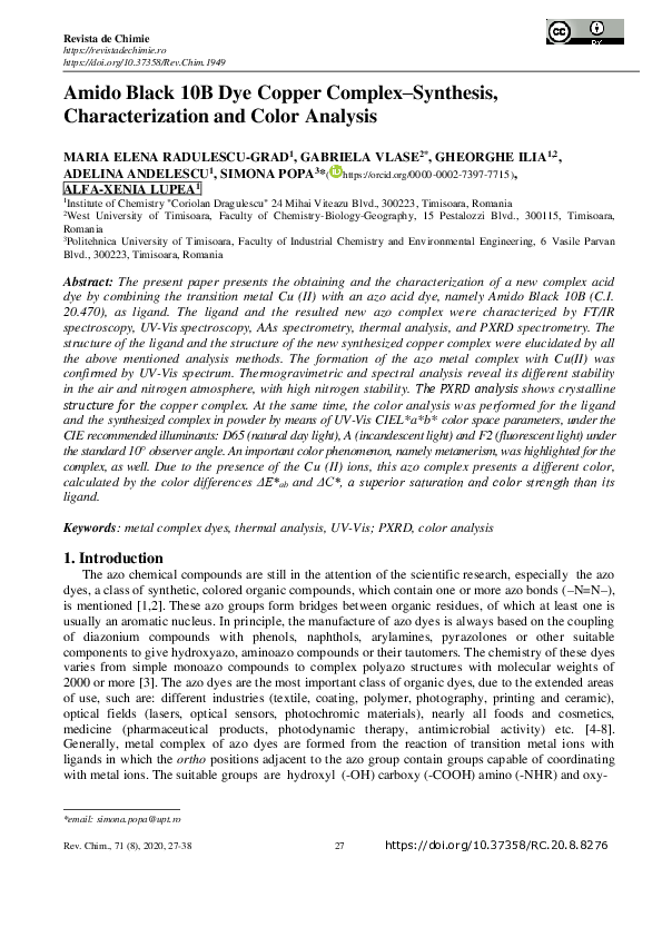 (PDF) Amido Black 10B Dye Copper Complex Synthesis, Characterization ...