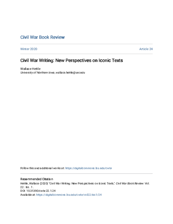 (PDF) Civil War Writing: New Perspectives on Iconic Texts
