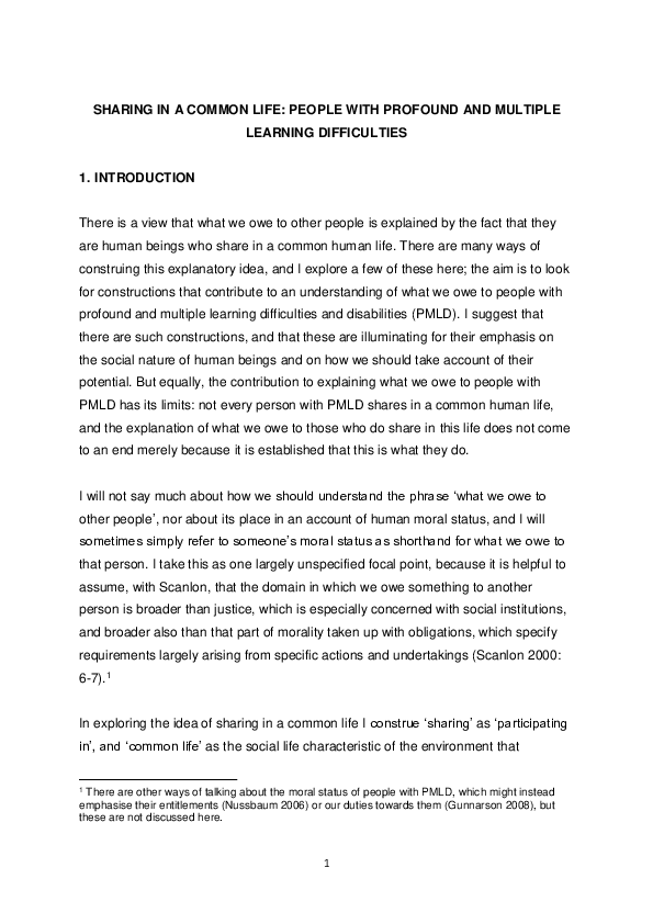(PDF) Sharing in a Common Life: People with Profound and Multiple ...