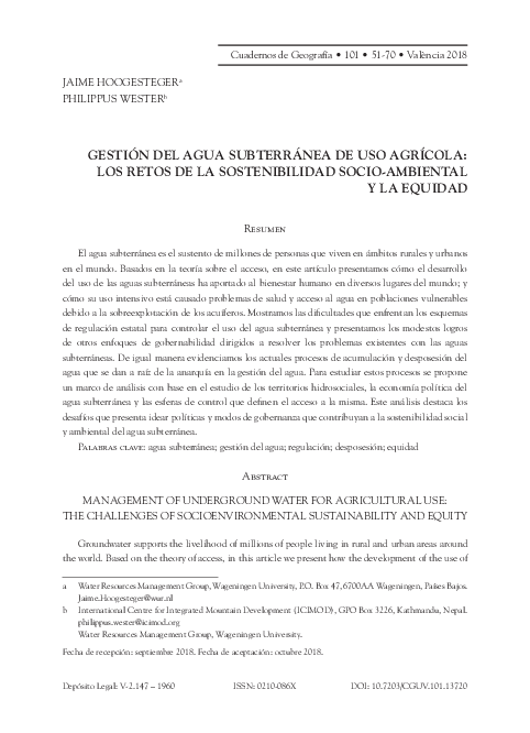 Pdf Gestión Del Agua Subterránea De Uso Agrícola Los Retos De La