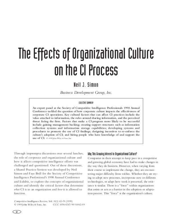 (PDF) The effects of organizational culture on the CI process