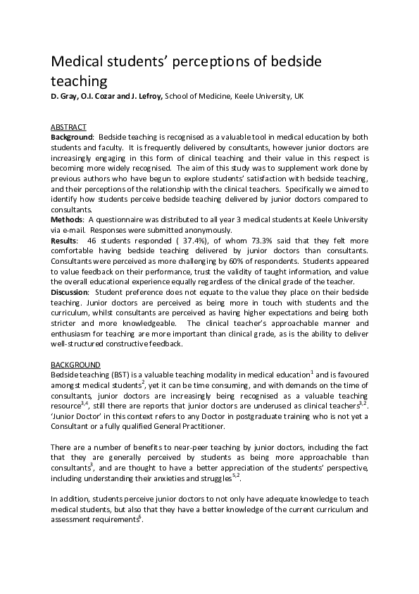 (PDF) Medical students' perceptions of bedside teaching