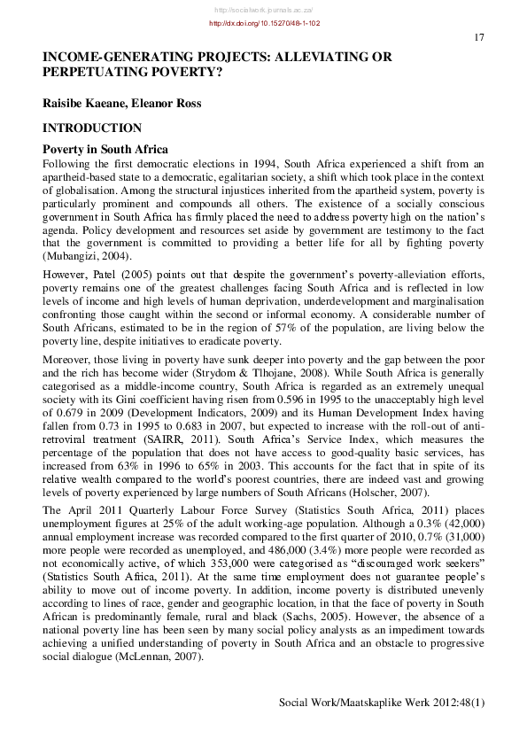 (PDF) Income-Generating Projects: Alleviating or Perpetuating Poverty?