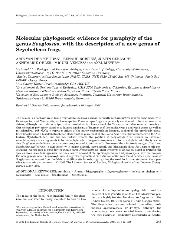 (PDF) Molecular phylogenetic evidence for paraphyly of the genus ...