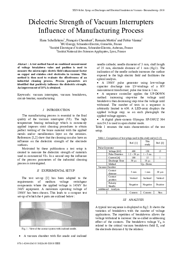(PDF) Dielectric strength of vacuum interrupters influence of ...