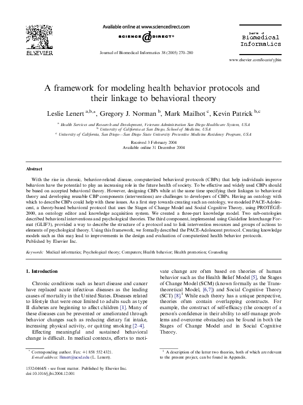 (PDF) A framework for modeling health behavior protocols and their linkage to behavioral theory