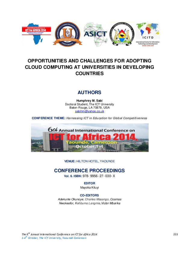 (PDF) Opportunities and Challenges for Adopting Cloud Computing at Universities in Developing ...