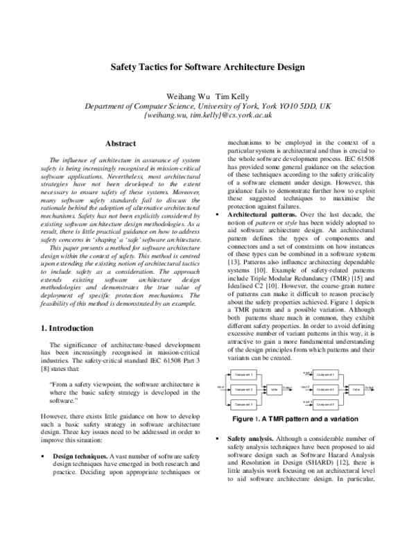 (PDF) Safety tactics for software architecture design