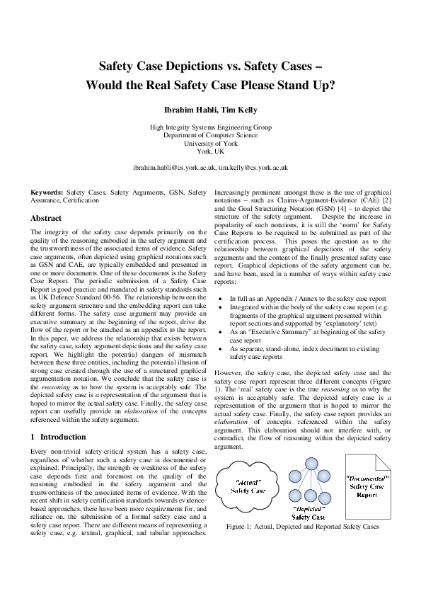 (PDF) Safety Cases vs. Depictions: Understanding Their Relationship