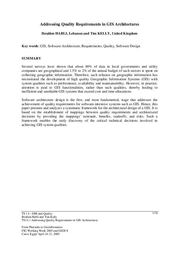 (PDF) Addressing Quality Requirements in GIS Architectures