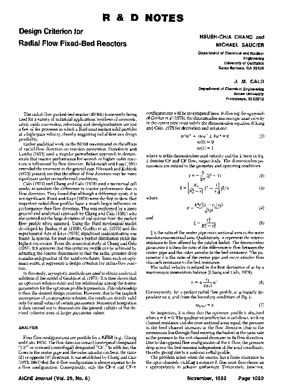 (PDF) Design criterion for radial flow fixed-bed reactors