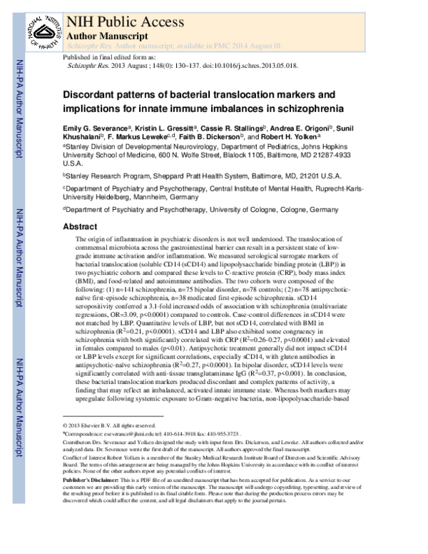 (PDF) Discordant patterns of bacterial translocation markers and ...
