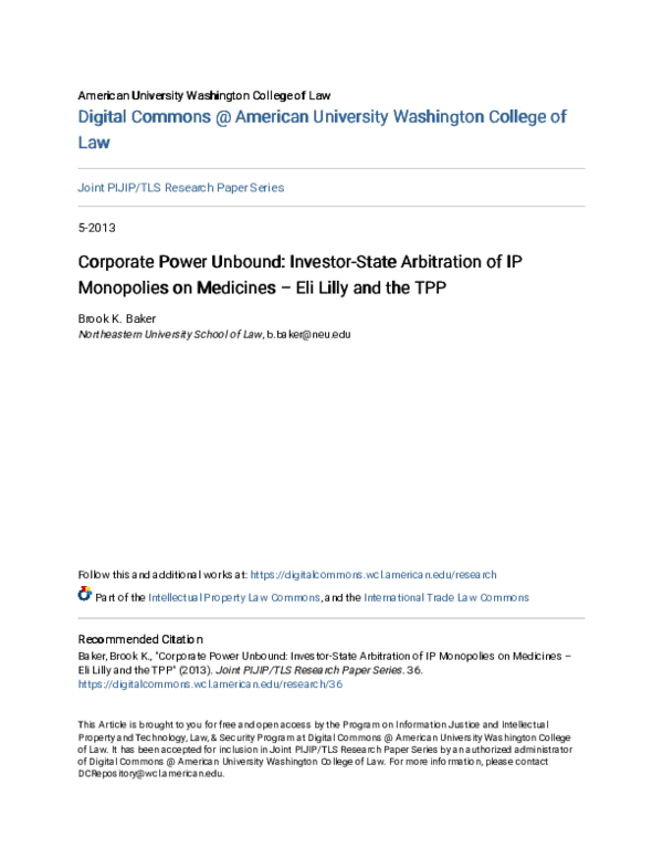 (PDF) Corporate Power Unbound: Investor-State Arbitration of IP ...