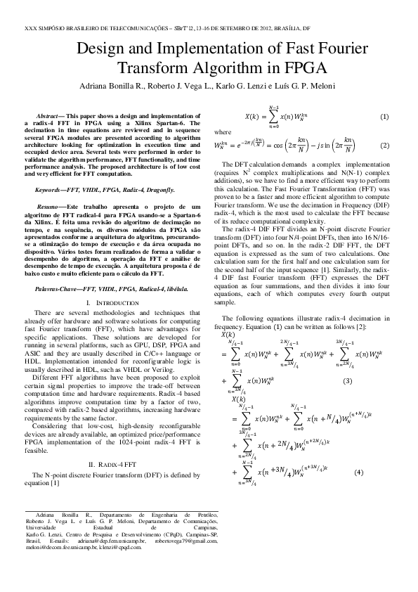 Pdf Design And Implementation Of Fast Fourier Transform Algorithm In Fpga 1795
