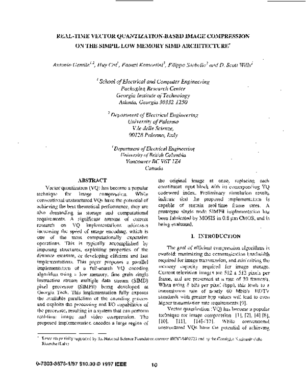 Pdf Real Time Vector Quantization Based Image Compression On The Simpil Low Memory Simd