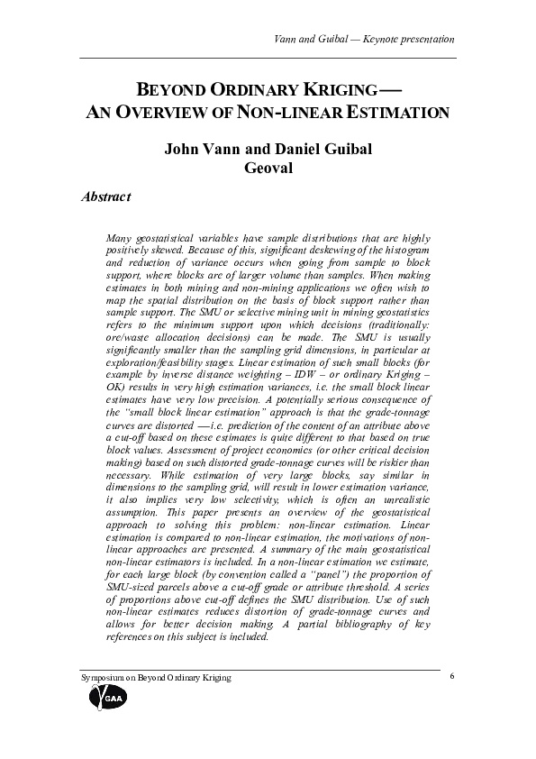 (PDF) Beyond Ordinary Kriging An Overview of Non-linear Estimation